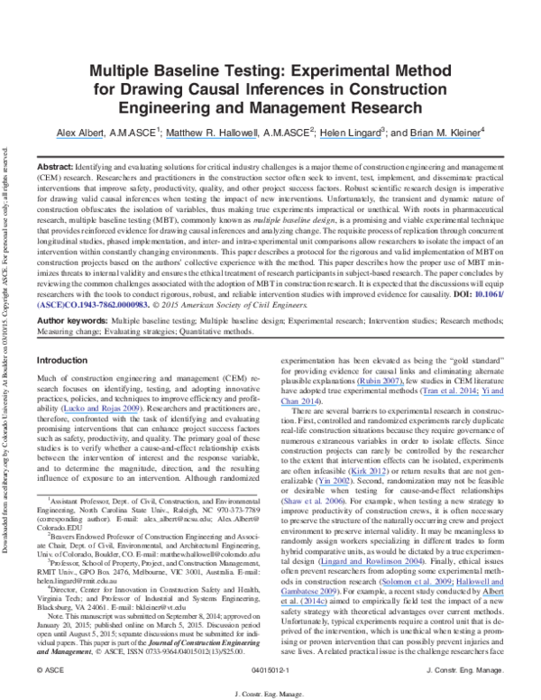 (PDF) Multiple Baseline Testing: Experimental Method for Drawing Causal ...