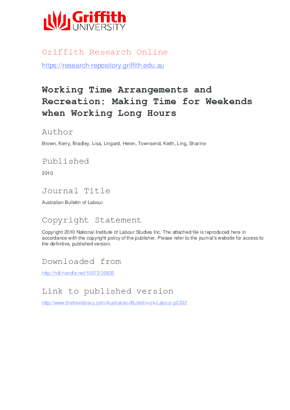 (PDF) Working time arrangements and recreation: making time for ...