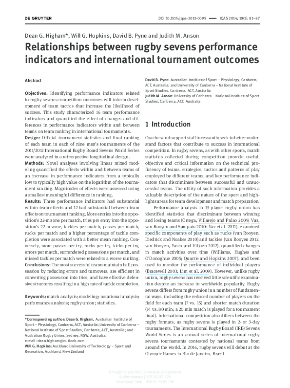 (PDF) Relationships between rugby sevens performance indicators and ...