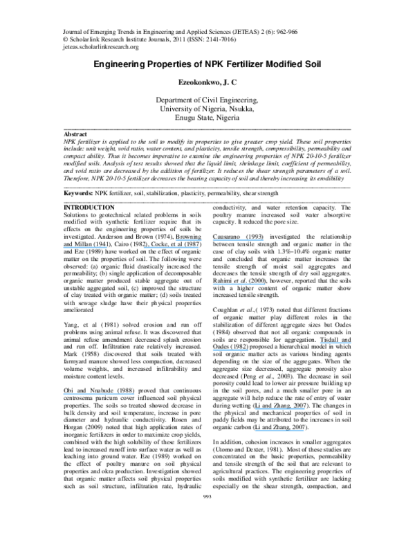 (PDF) Engineering Properties of NPK Fertilizer Modified Soil