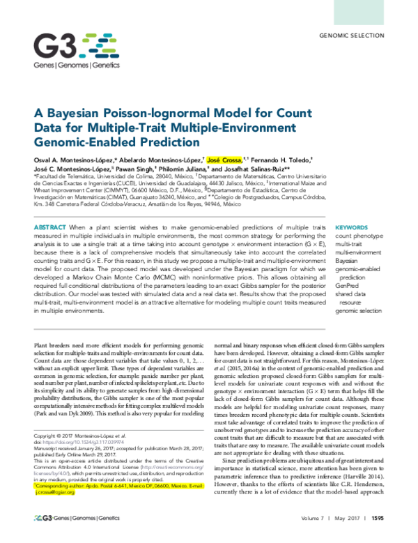Pdf Bayesian Model For Multi Trait Count Data