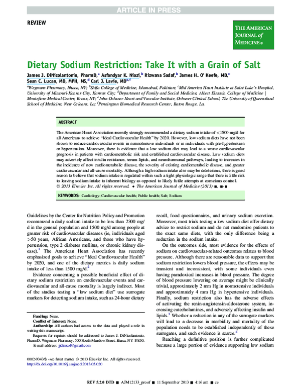 (PDF) Dietary Sodium Restriction: Take It with a Grain of Salt | Sean ...