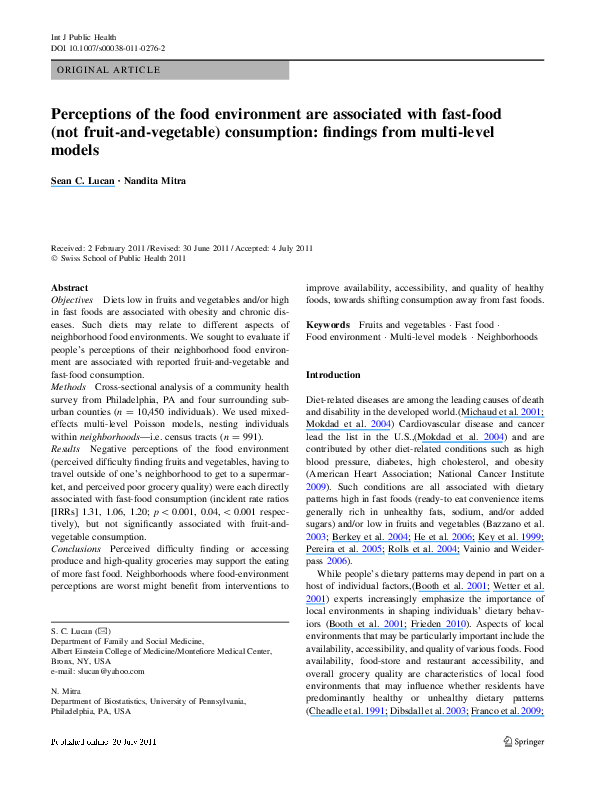 (PDF) Perceptions of the food environment are associated with fast-food ...