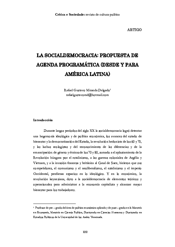 (PDF) La Socialdemocracia: propuesta de agenda programática (desde y ...