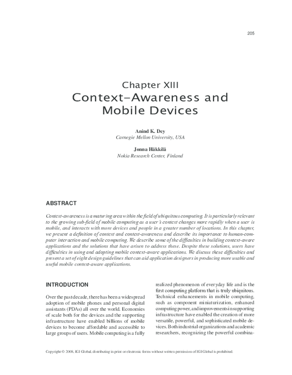 (PDF) Context-Awareness and Mobile Devices