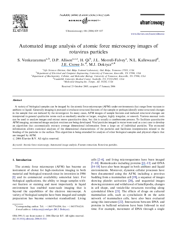 (PDF) Automated image analysis of atomic force microscopy images of rotavirus particles