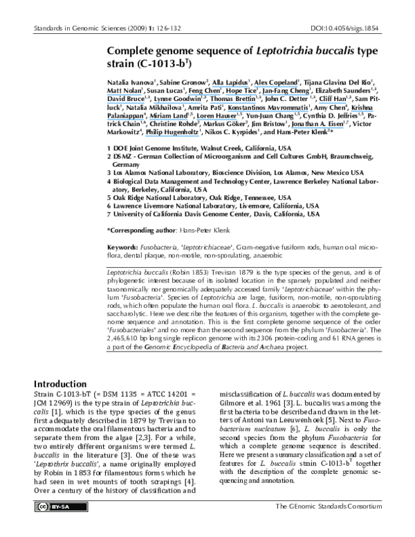 (PDF) Complete genome sequence of Leptotrichia buccalis type strain (C ...