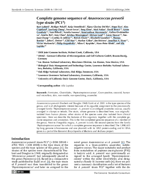 (PDF) Complete genome sequence of Anaerococcus prevotii type strain (PC1T)
