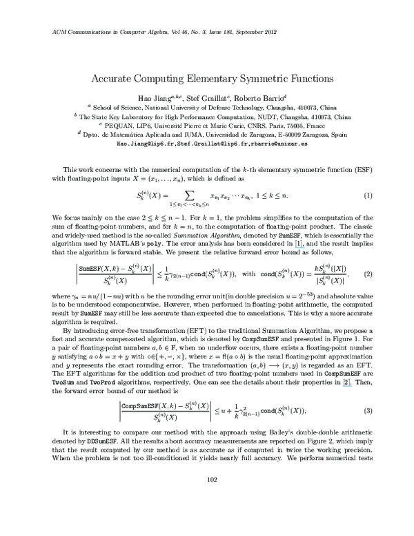 (PDF) Accurate computing elementary symmetric functions