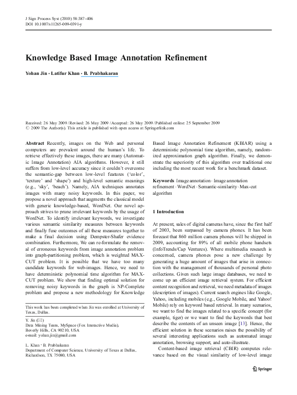 (PDF) Knowledge Based Image Annotation Refinement