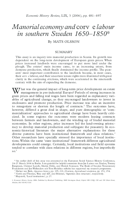 (PDF) Manorial economy and corvée labour in southern Sweden 1650–1850 ...