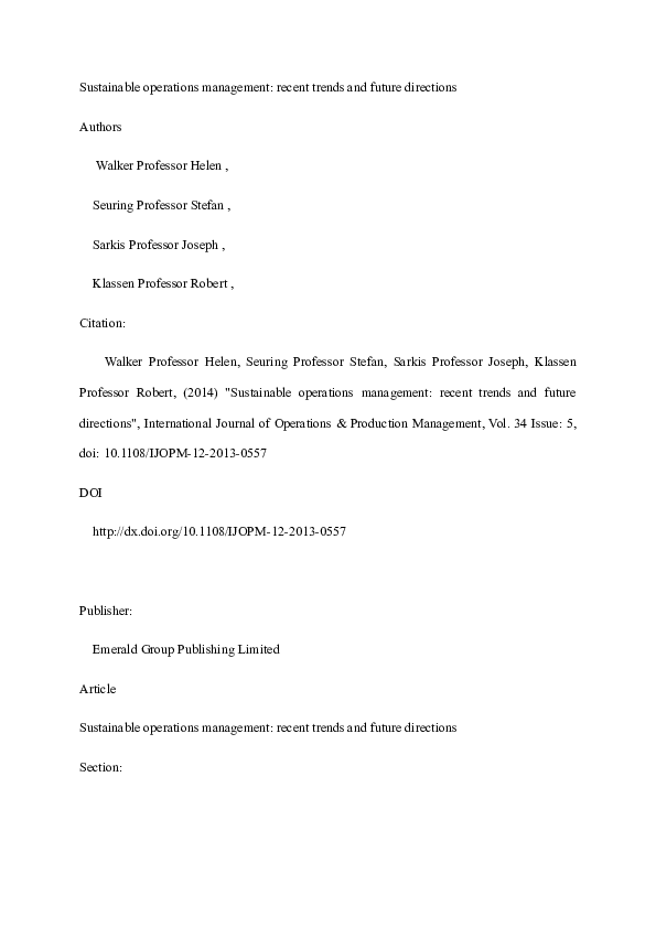 Doc Sustainable Operations Management Recent Trends And Future Directions