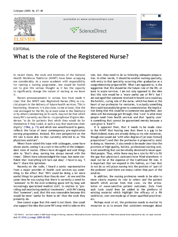 (PDF) What is the role of the Registered Nurse?