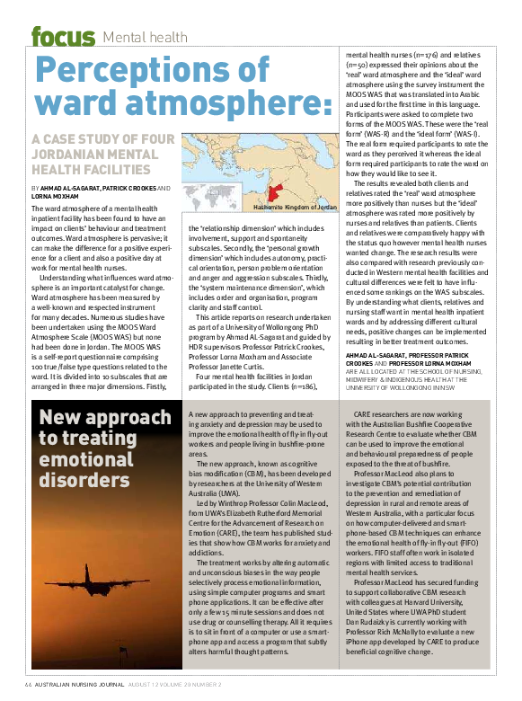 (PDF) Perceptions of ward atmosphere: a case study of four Jordanian ...