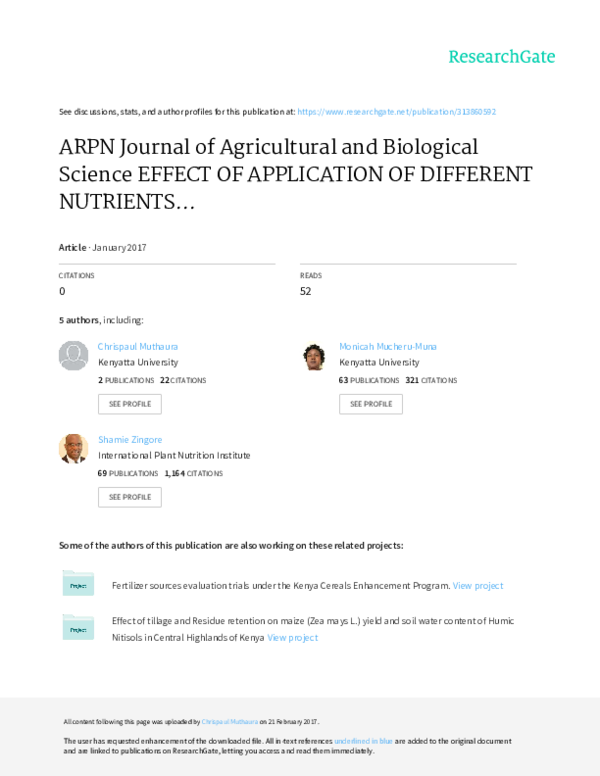Pdf Effect Of Application Of Different Nutrients On Growth And Yield Parameters Of Maize