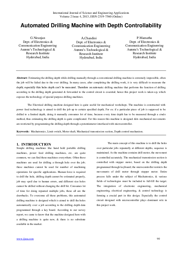 (PDF) Automated Drilling Machine with Depth Controllability