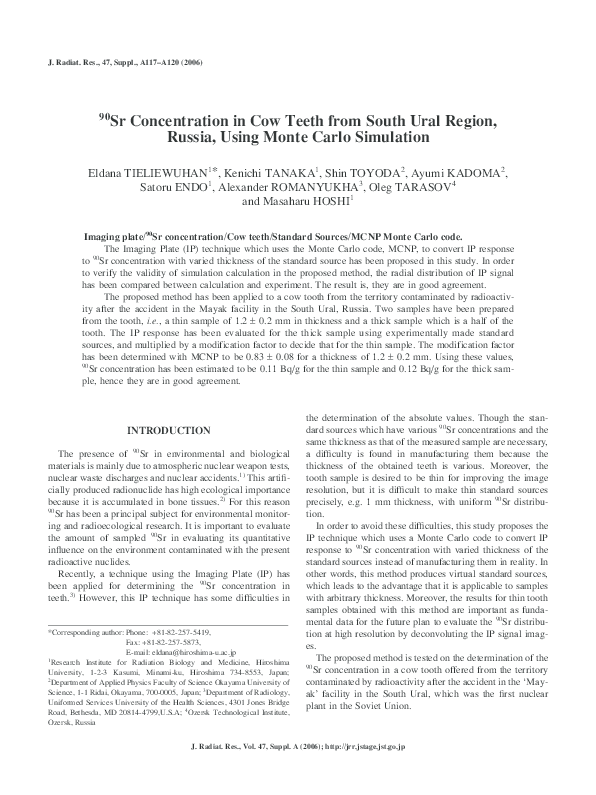 (PDF) 90Sr Concentration in Cow Teeth from South Ural Region, Russia ...