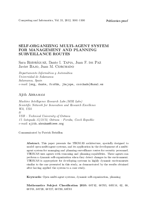 (PDF) SELF-ORGANIZING MULTI-AGENT SYSTEM FOR MANAGEMENT AND PLANNING ...