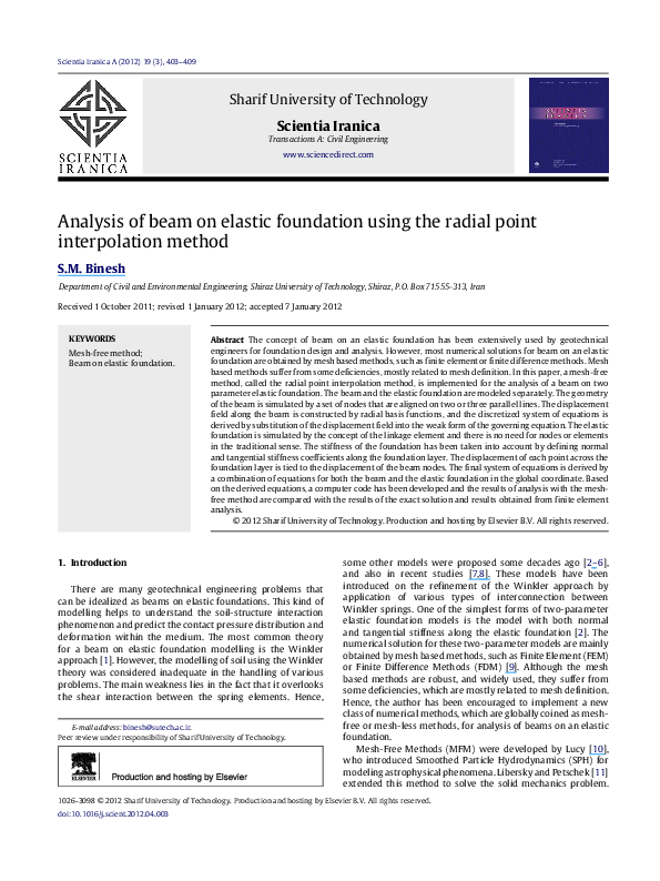 (PDF) Analysis of beam on elastic foundation using the radial point interpolation method | S ...