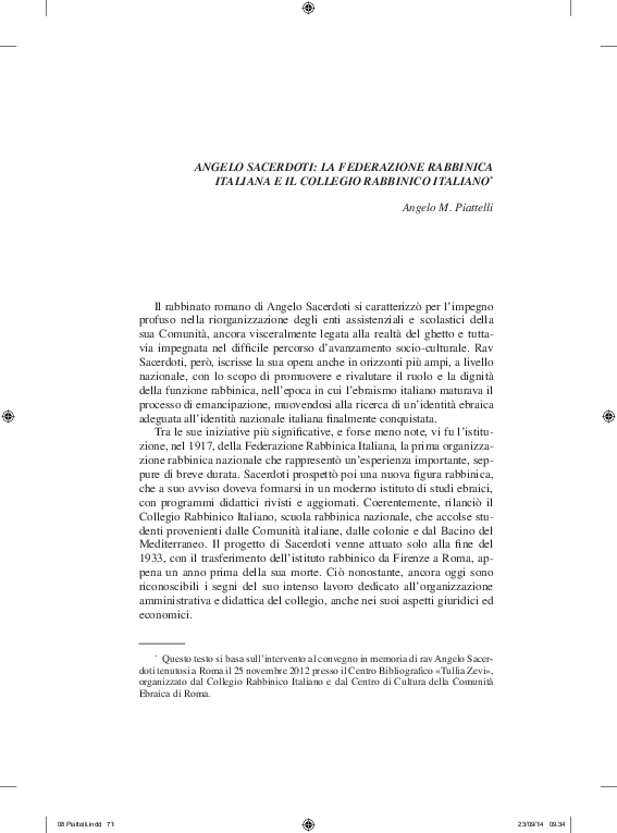 (PDF) Angelo Sacerdoti: La Federazione Rabbinica Italiana e il Collegio ...