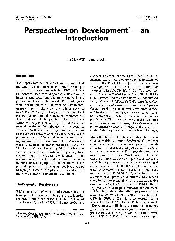 (PDF) Perspectives on ‘development’ — an introduction