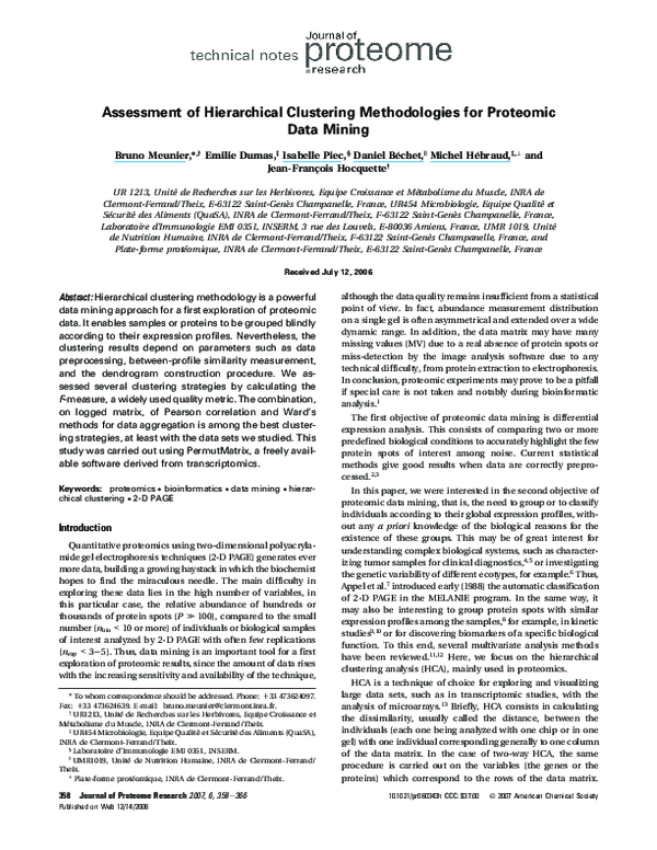 Pdf Assessment Of Hierarchical Clustering Methodologies For Proteomic