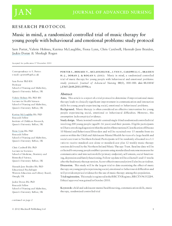 (PDF) Music in mind, a randomized controlled trial of music therapy for ...