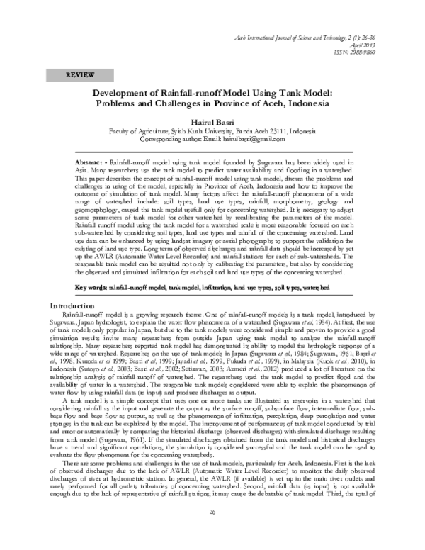 Pdf Development Of Rainfall Runoff Model Using Tank Model Problems