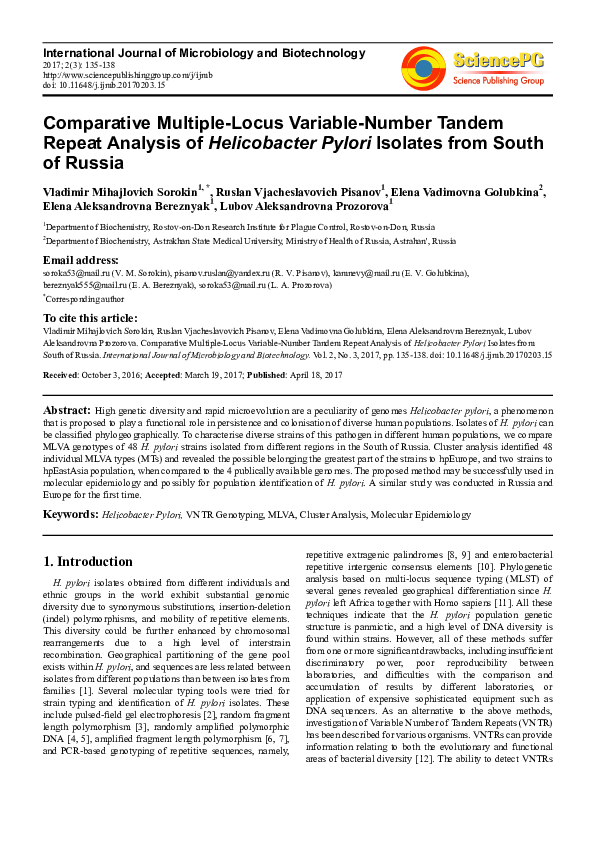 (PDF) Comparative Multiple-Locus Variable-Number Tandem Repeat Analysis of Helicobacter Pylori ...