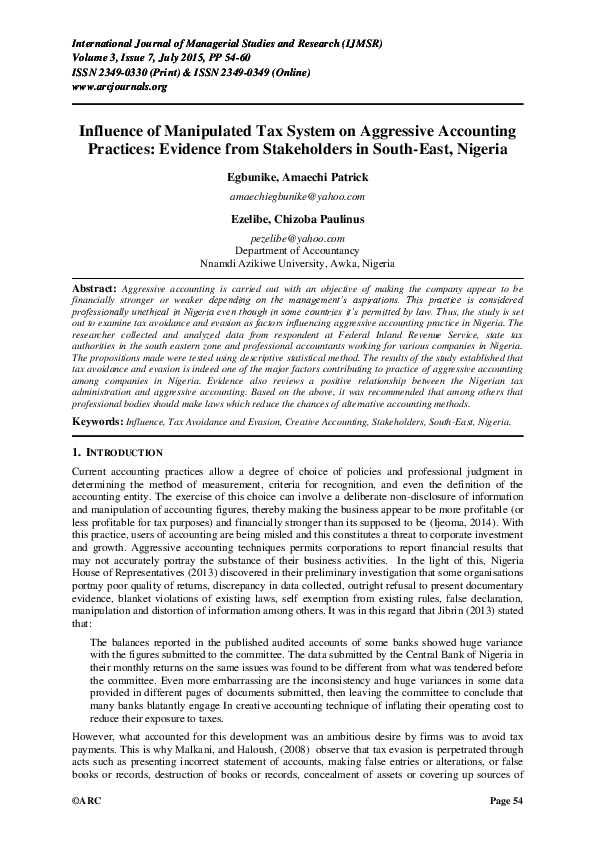 (PDF) Tax Influence on Aggressive Accounting in Nigeria