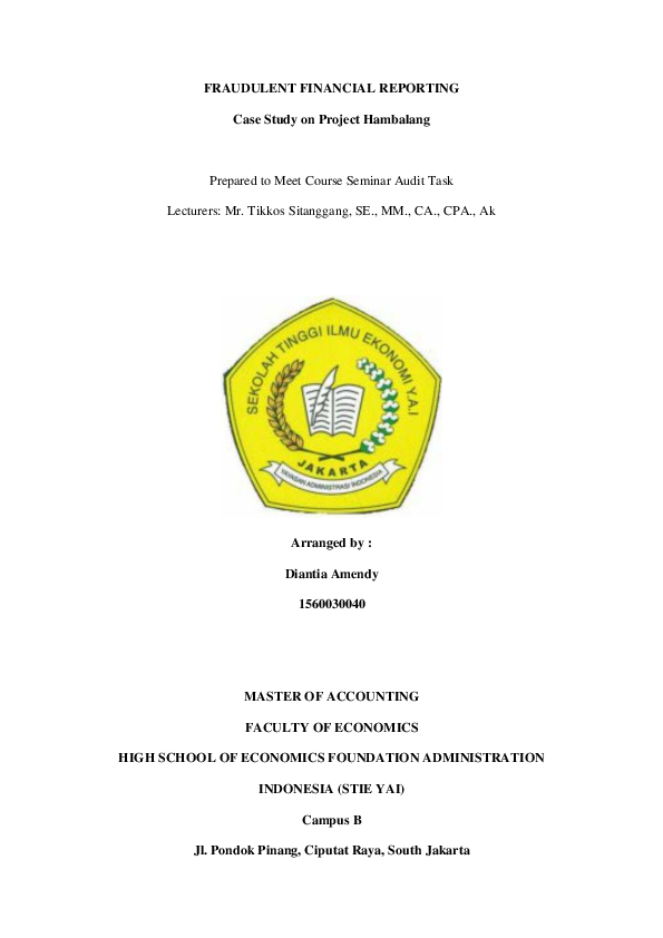 (PDF) FRAUDULENT FINANCIAL REPORTING Case Study on Project Hambalang ...