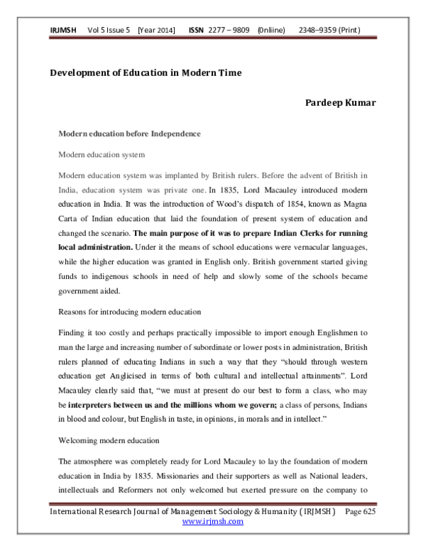 (PDF) Development of Education in Modern Time