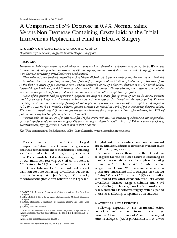 (PDF) A comparison of 5% dextrose in 0.9% Normal saline versus non ...
