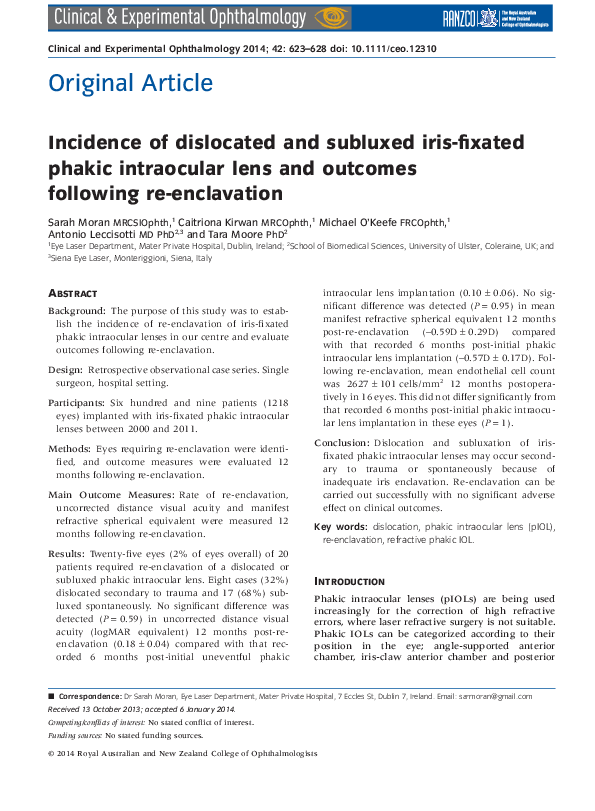 (PDF) Incidence of dislocated and subluxed iris-fixated phakic ...