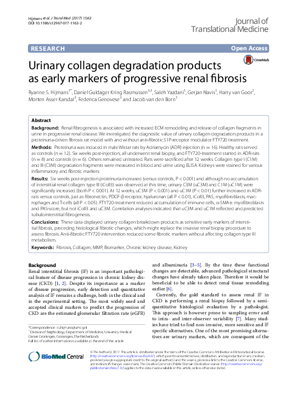 (PDF) Urinary collagen degradation products as early markers of ...