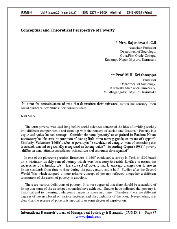 (PDF) Conceptual and Theoretical Perspective of Poverty