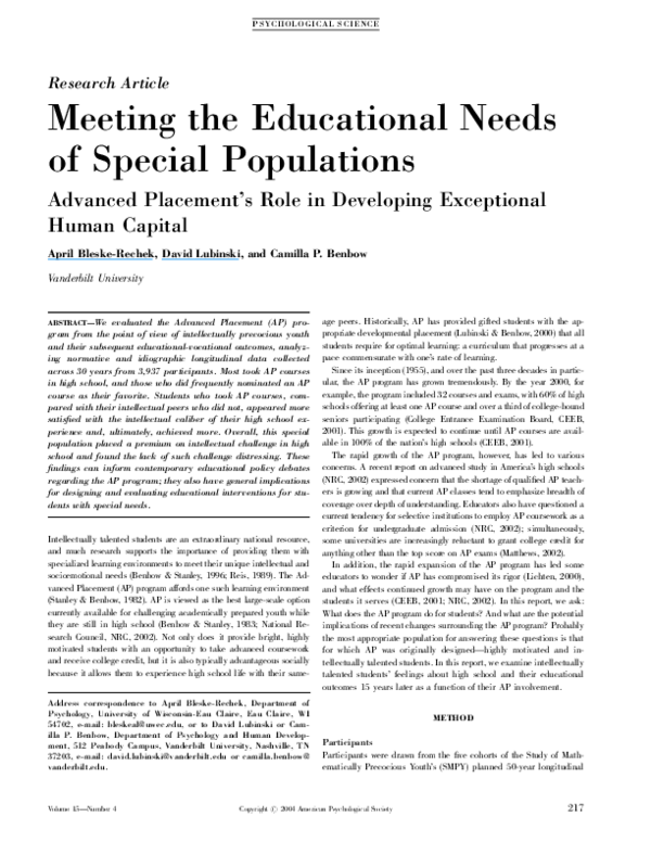 (PDF) Meeting the educational needs of special populations