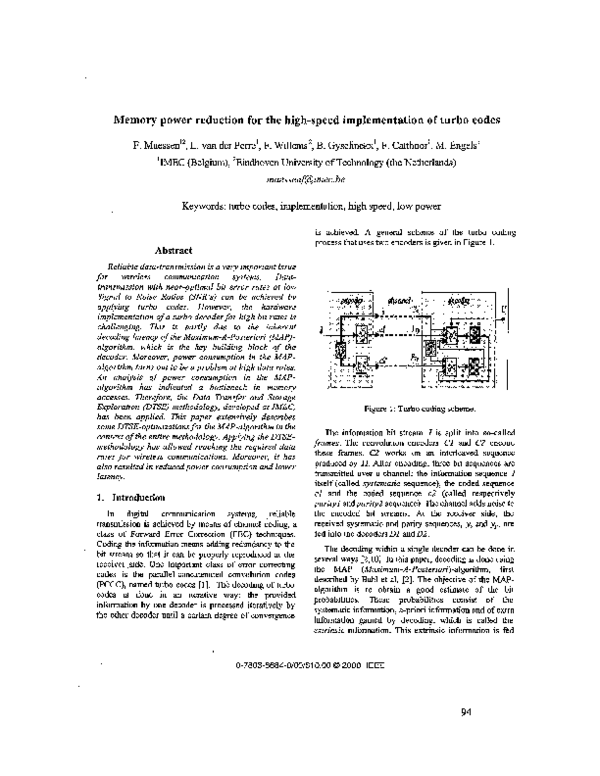 (PDF) Memory power reduction for the high-speed implementation of turbo codes