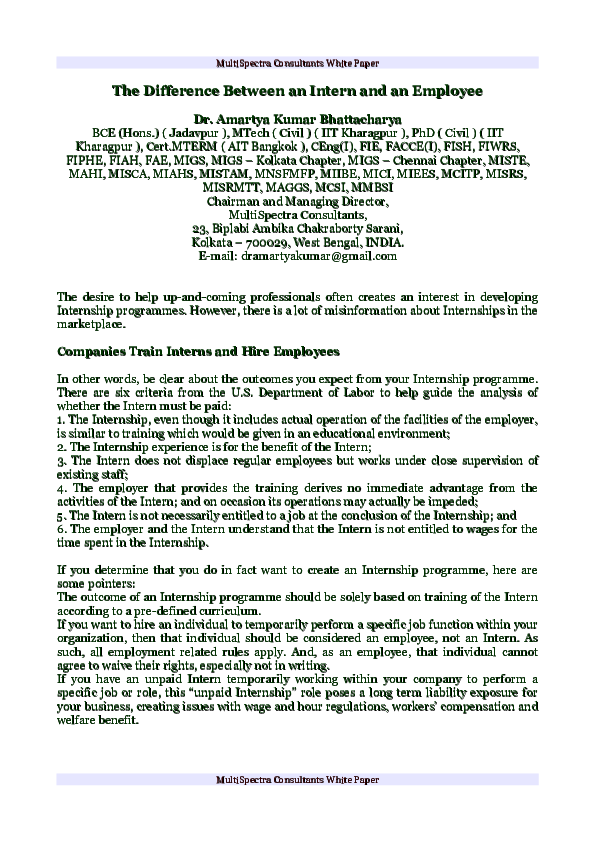 (PDF) The Difference Between an Intern and an Employee