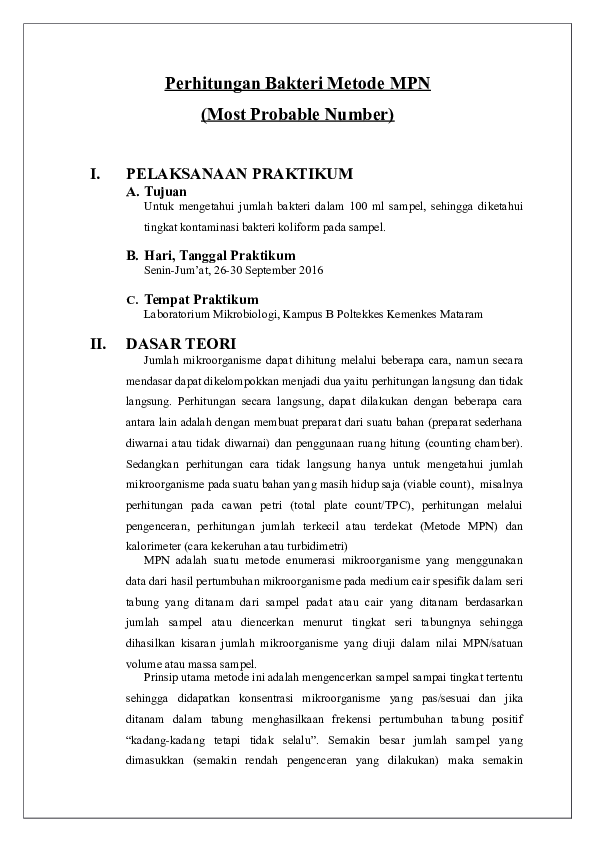(DOC) Perhitungan Bakteri Metode MPN