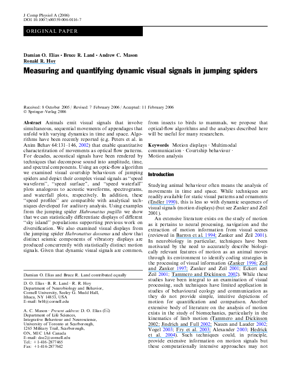 (PDF) Measuring and quantifying dynamic visual signals in jumping spiders