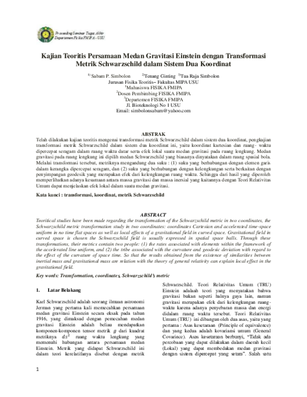 (PDF) Kajian Teoritis Persamaan Medan Gravitasi Einstein dengan ...