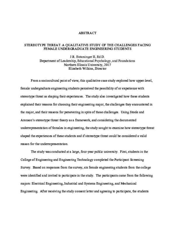 (PDF) ABSTRACT STEREOTYPE THREAT: A QUALITATIVE STUDY OF THE CHALLENGES ...