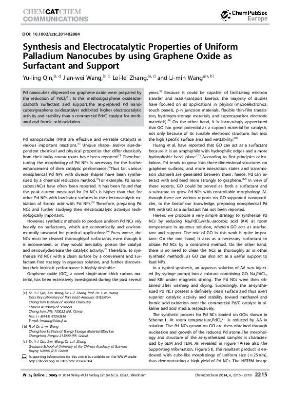 (PDF) Synthesis and Electrocatalytic Properties of Uniform Palladium ...