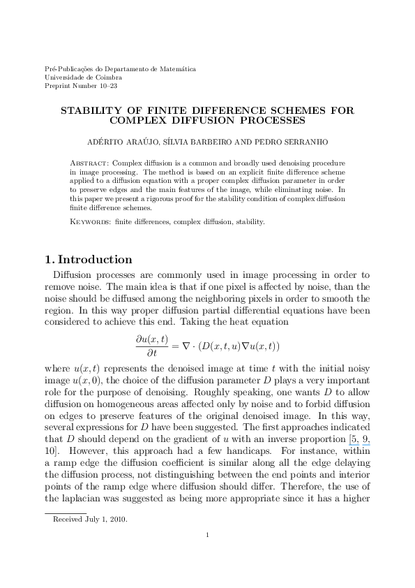 (PDF) Stability of Finite Difference Schemes for Complex Diffusion Processes