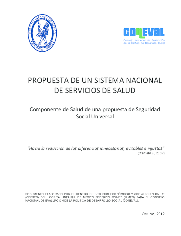 (PDF) Propuesta de un Sistema Nacional de Servicios de Salud