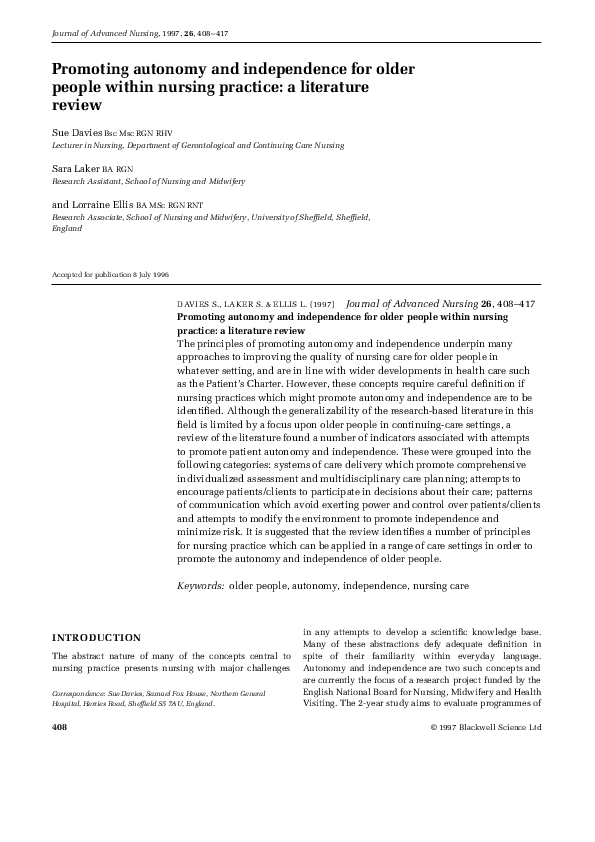 (PDF) Promoting autonomy and independence for older people within ...