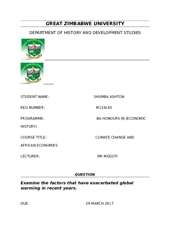 Doc Global Warming Assignment Docx