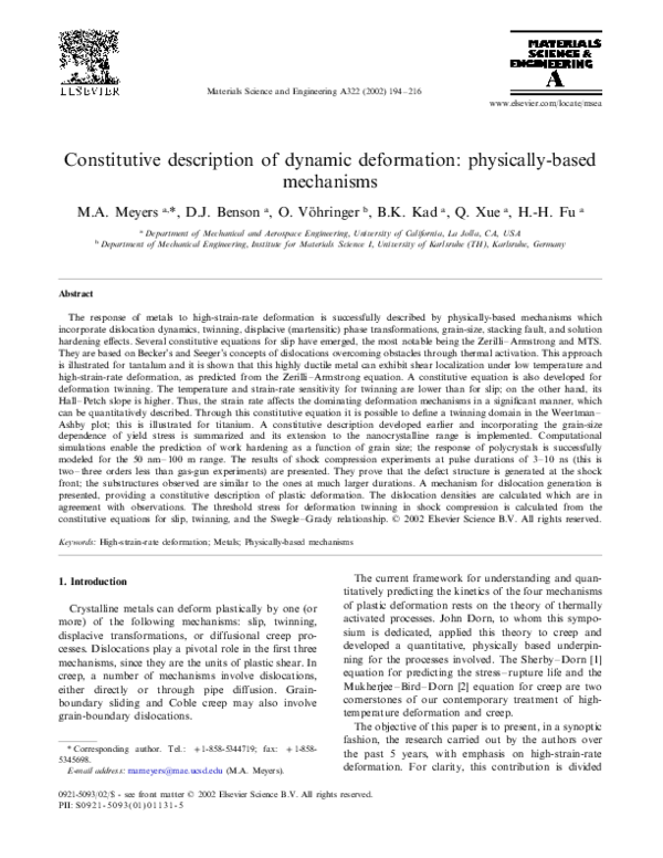 (PDF) Constitutive description of dynamic deformation: physically-based mechanisms