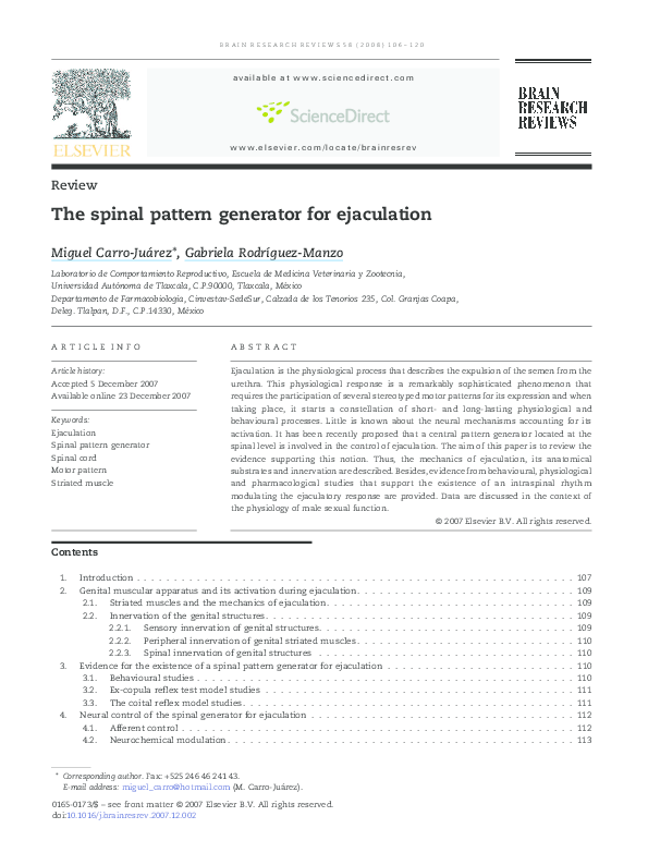 (PDF) The spinal pattern generator for ejaculation